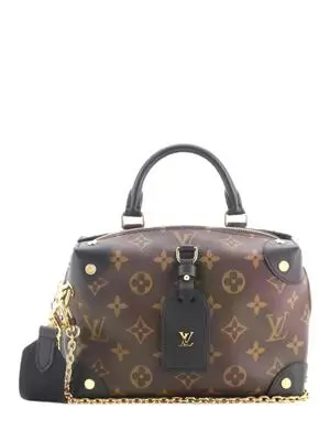 LOUIS VUITTON Monogram Canvas Petite Malle Souple Handbag With Leather Shoulder Bag - Brown