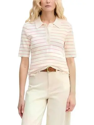 MOS MOSH Striped Ribbed Polo Shirt - Neutrals