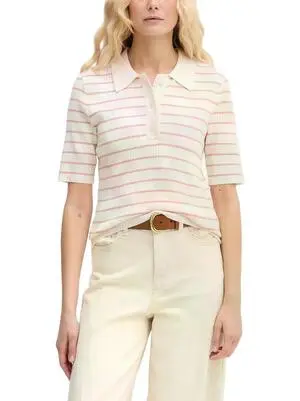 MOS MOSH Mos Mosh Striped Ribbed Polo Shirt Neutrals
