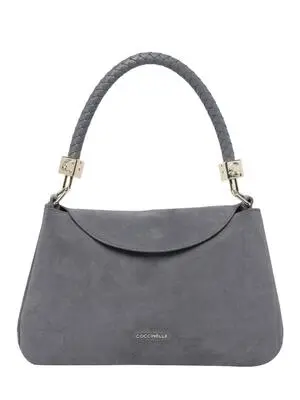 COCCINELLE Coccinelle Tiggy Leather And Suede Shoulder Bag With Woven Handle Grey