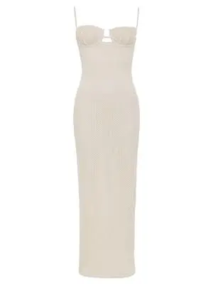 MONTCE Bone Crochet Petal Long Slip Dress - White