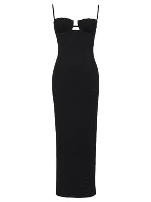 MONTCE Crochet Petal Long Slip Dress - Black