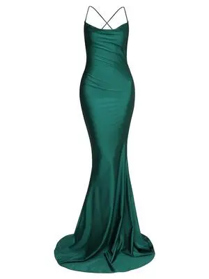 MODA GLAM Jersey Draped Neck Gown - Green
