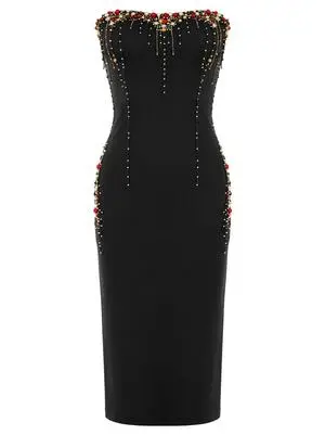 LABELFIORA Imperial Noir" Strapless Beaded Midi Dress - Black