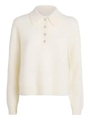 Harrods Cashmere Polo Sweater With Crystal Embellishments - Ivory