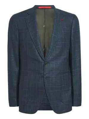 Isaia Wool-silk-cashmere Check Capri Blazer Green