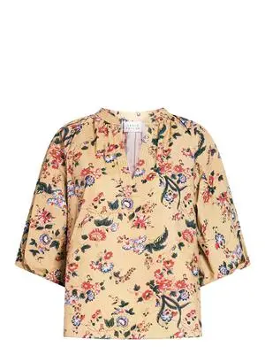 TANYA TAYLOR Tanya Taylor Marine Floral-Print Puff-Sleeve Top