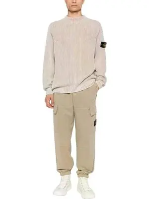 Stone Island Ribbed Knit Logo Patch Sweater - Neutrals