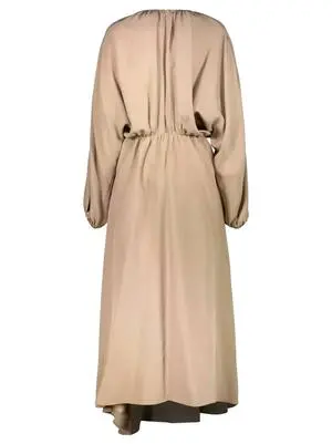 Rochas Asymmetrical Gathered Cuff Midi Dress - Neutrals