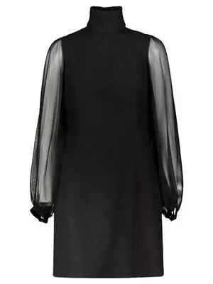 Rochas Bouclé Mini Dress With Silk-voile Panels - Black