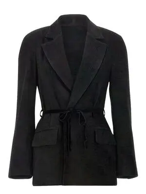 KAOS Belted Suede-effect Blazer - Black