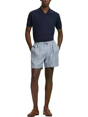 Ralph Lauren Purple Label Windowpane Check Linen Shorts - Blue