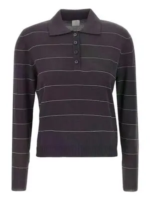 Eleventy Striped Wool Polo Shirt - Grey