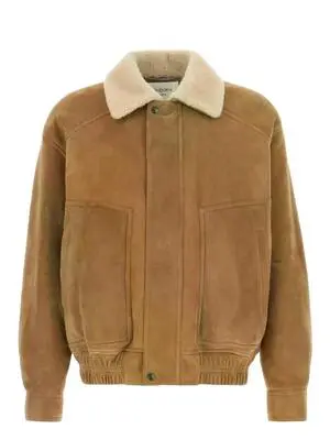 Saint Laurent Shearling Collar Suede Bomber Jacket - Brown