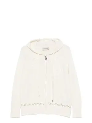 Ermanno Scervino Wool And Cashmere Hoodie With Floral Embroidery - White