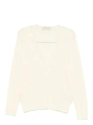 Ermanno Scervino Wool V-neck Sweater With Lace Trim - White