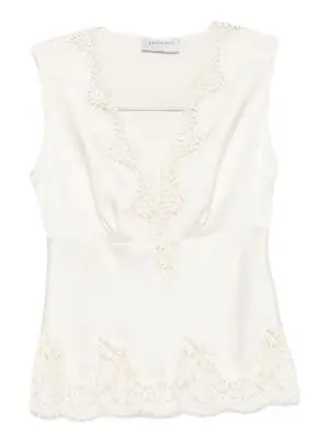 Ermanno Scervino Lace Trimmed V-neck Tank Top - White