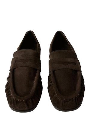 Whistles Ruched Suede Loafers - Chocolate