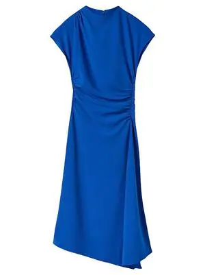 Whistles Ruched Short-sleeved Crepe Midi Dress - Blue