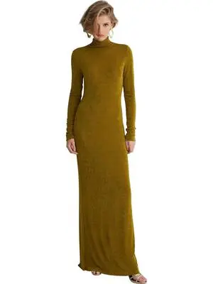 ATELIER Metallic Jersey Roll-neck Maxi Dress - Green