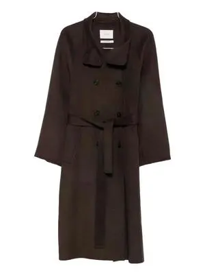 VICOLO Double-breasted Belted Coat - Brown