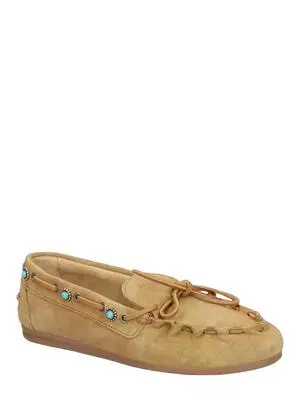 POSA Turquoise Embellished Lace-up Suede Loafers - Neutrals