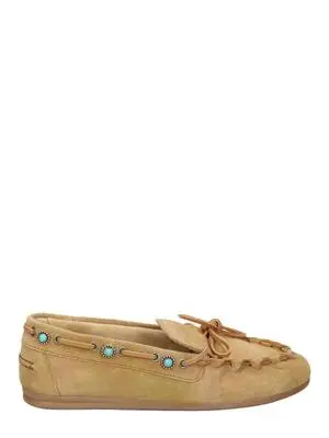 POSA Turquoise Embellished Lace-up Suede Loafers - Neutrals