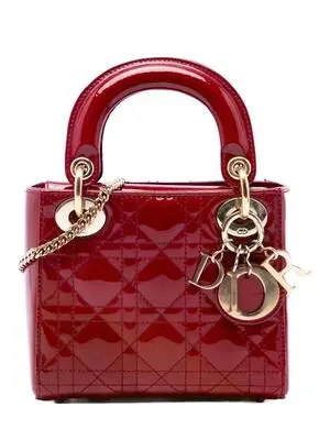 Dior Christian Dior Mini Patent Cannage Lady Dior Satchel Red