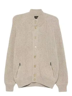 Brioni Ribbed-knit High-neck Cardigan - Neutrals