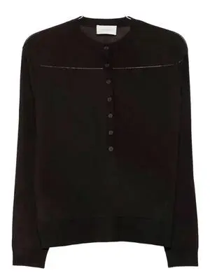 VICOLO Fine Knit Button-placket Sweater - Brown