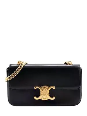 Celine Triomphe Chain Leather Small Shoulder Bag - Black