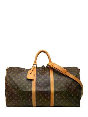 LOUIS VUITTON Monogram Keepall Bandouliere 55 Travel Bag - Brown