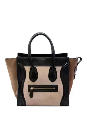 Celine Calfskin And Suede Luggage Tote Bag - White