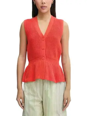 MOS MOSH Herbi Ribbed-knit Peplum Cardigan - Orange