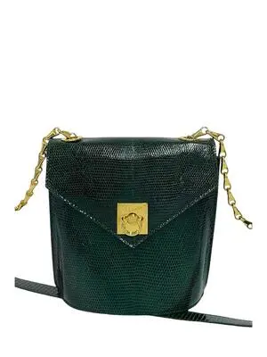 Celine Lizard Embossed Leather Crossbody Bag - Green