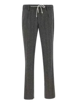 Eleventy Herringbone Pattern Drawstring Trousers - Grey