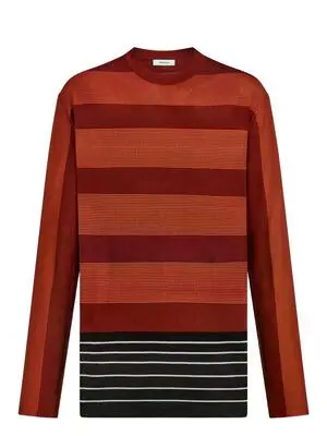 FERRAGAMO Striped Viscose Crew Neck Sweater - Red