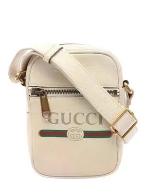 Gucci Grained Calfskin Logo Crossbody Bag - White