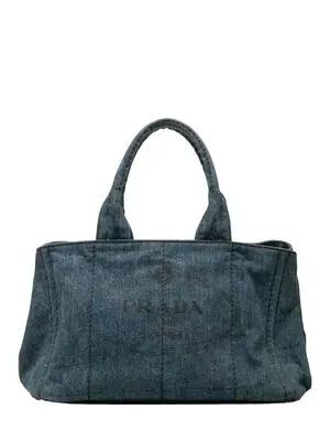Prada Prada Denim Logo Tote Satchel Blue