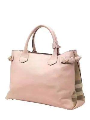 Burberry Medium Leather And House Check Banner Satchel - Pink