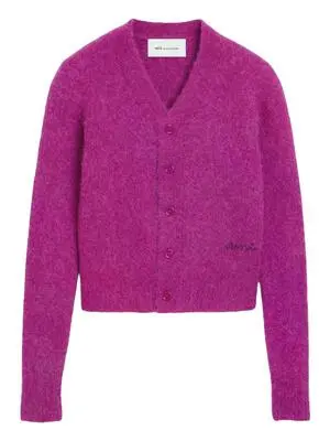 AMI Paris Wool And Alpaca Cardigan With Embroidery - Pink