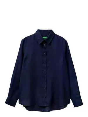 BENETTON Long Sleeve Linen Shirt - Blue