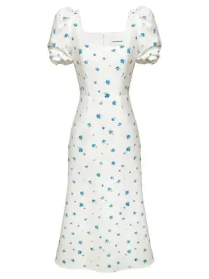POST MERIDIEM Godet Silhouette Square Neck Midi Dress - Blue