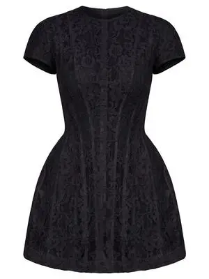 POST MERIDIEM Sculpted Silhouette Lace Mini Dress - Black