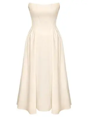 POST MERIDIEM Ivory Tuck Corset Midi Dress - White