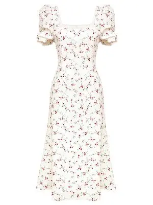 POST MERIDIEM Raspberries Godet Midi Dress - White