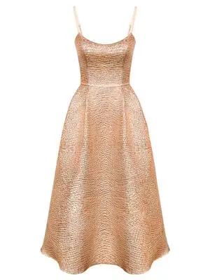 POST MERIDIEM Bronze Jacquard Fitted Corset Bustier Dress - Rose Gold