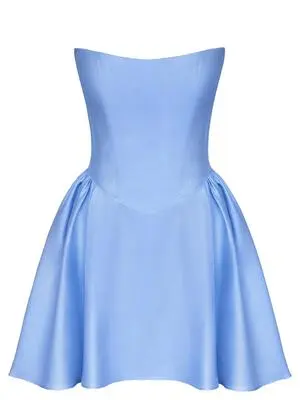 POST MERIDIEM Tuck Corset Mini Dress - Blue