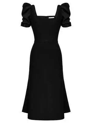 POST MERIDIEM Godet Silhouette Square Neck Midi Dress - Black