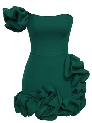 POST MERIDIEM One Shoulder Bustier Dress With Flounce Hem - Green